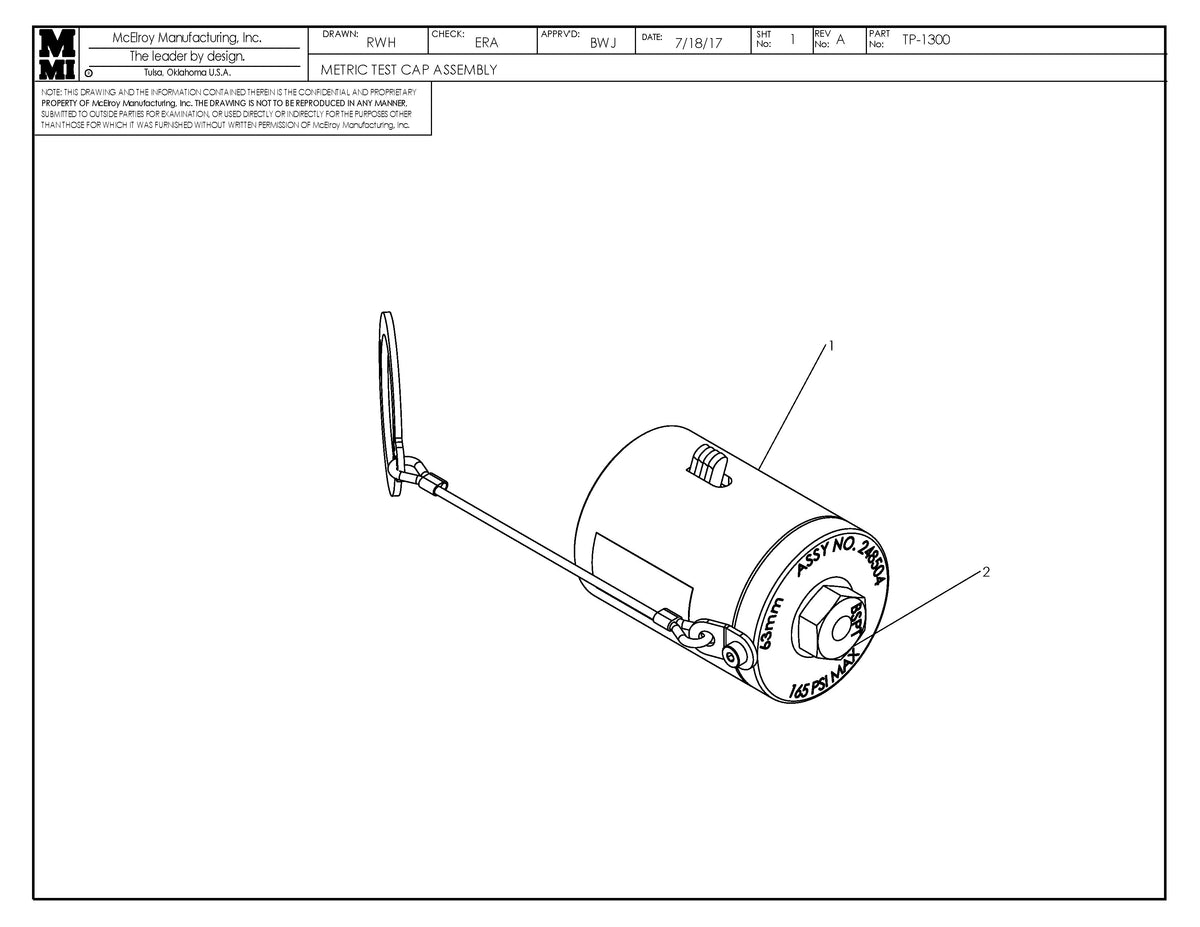 McElroy Part TP-1304 - 63 mm Test Cap Assembly – Poly Pipe Solutions